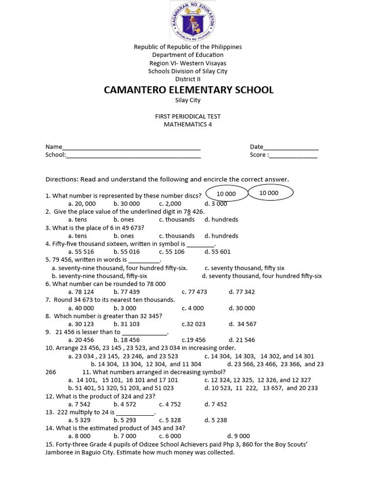PT - MATH 4 - Q1 With Tos | PDF | Division (Mathematics) | Elementary ...