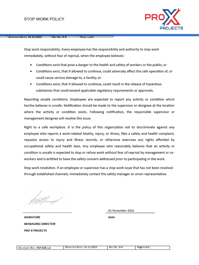 Stop Work Policy and Responsibilities | PDF