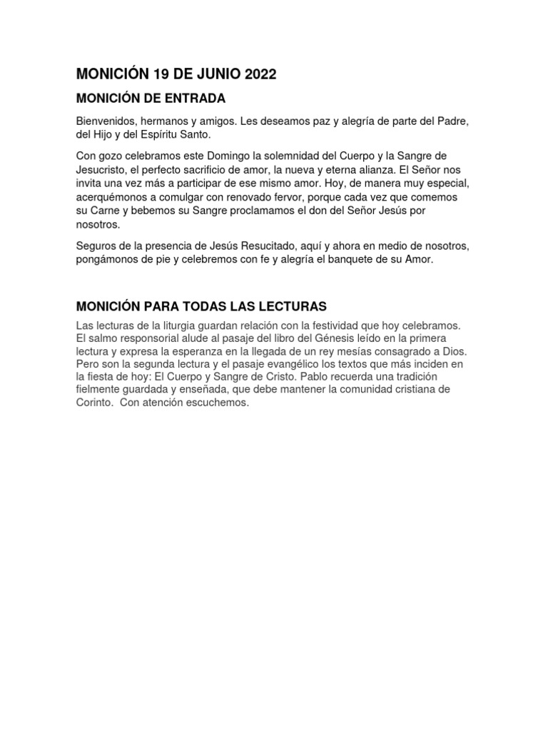 Monición 19 de Junio 2022 | PDF