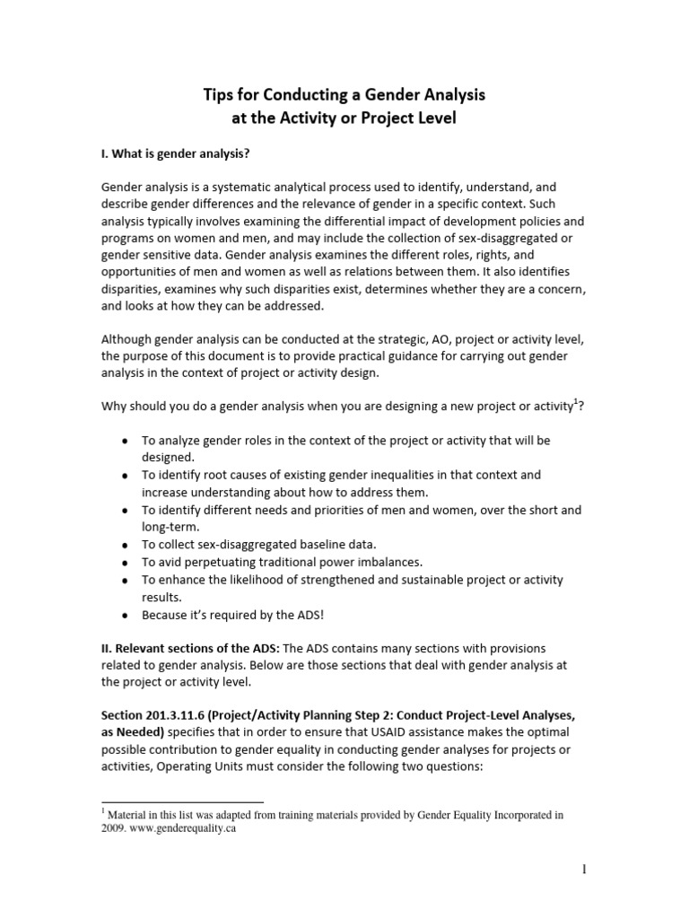 Tips For Conducting A Gender Analysis | PDF | Gender | Gender Studies