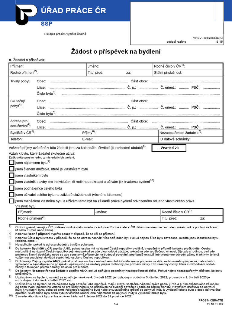 Zadost Prispevek Bydleni | PDF