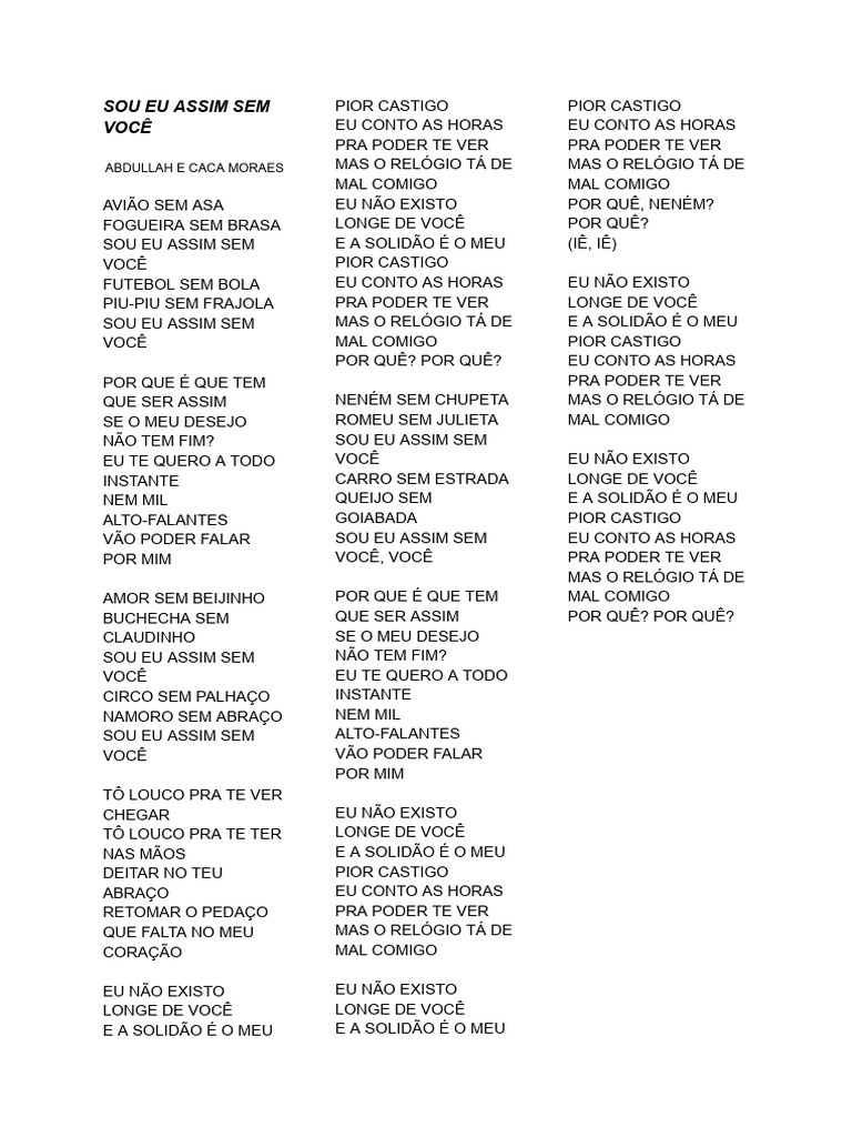 Sou Eu Assim Sem Você - Alfabetizacao | PDF