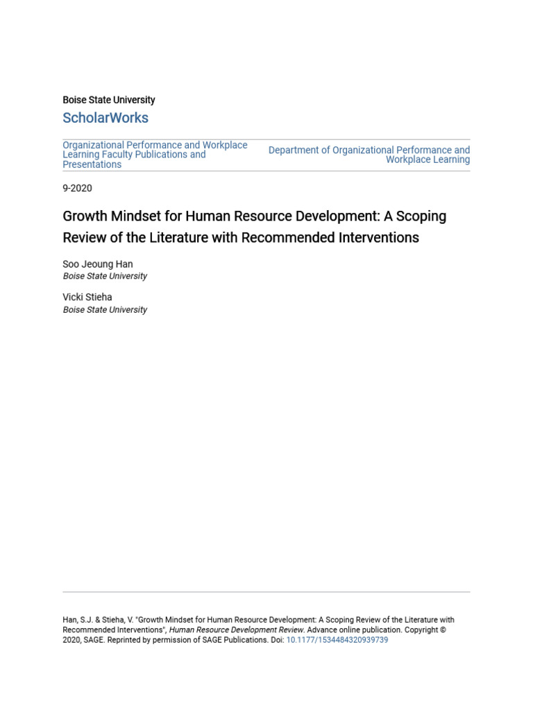 Growth Mindset For Human Resource Development - A Scoping Review o | PDF | Mindset | Behavioural ...