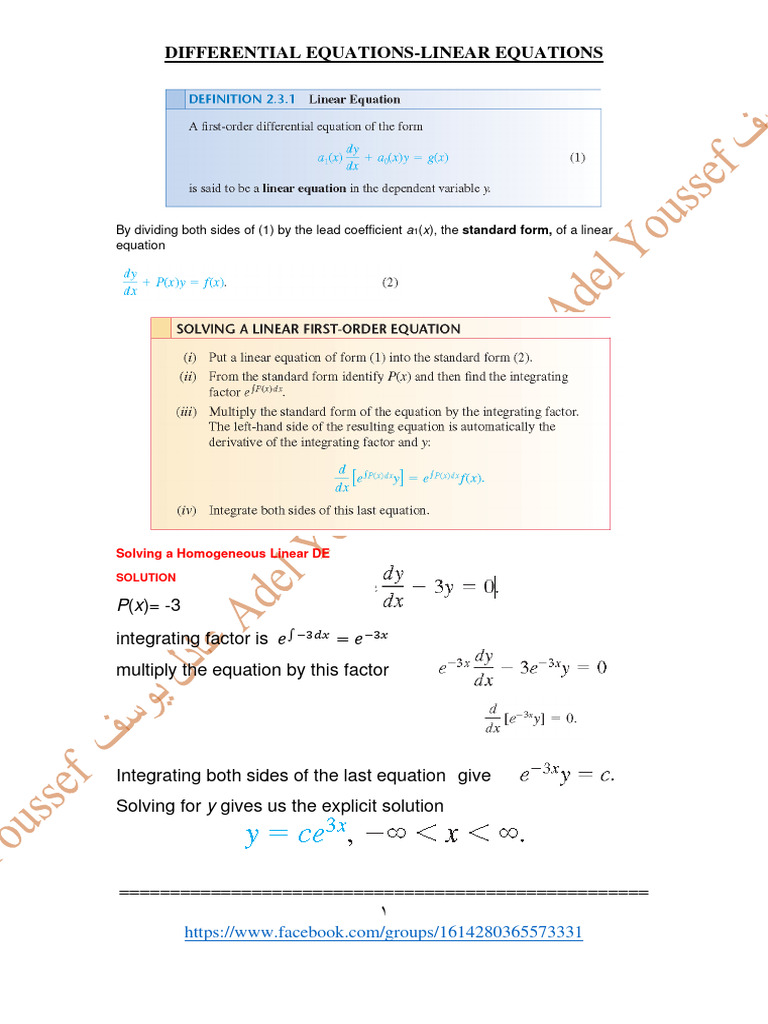 Differential Equations-Linear Equations | PDF | Rates | Algebra