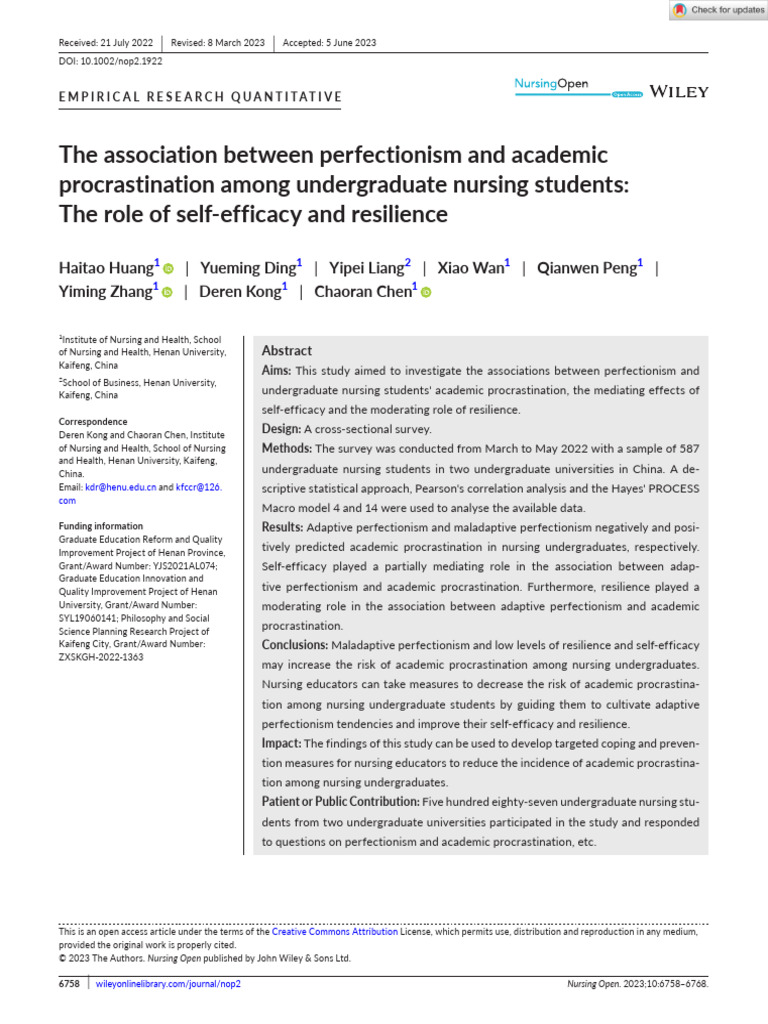 Nursing Open - 2023 - Huang - The Association Between Perfectionism and ...