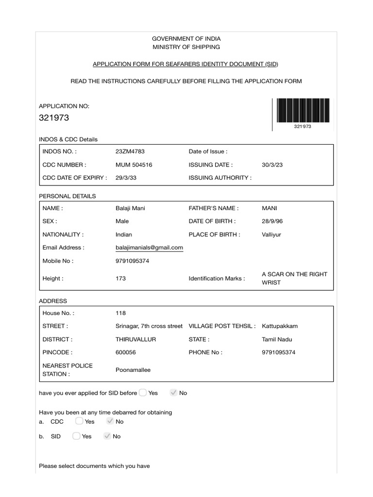 Seafarers Identity Document Application | PDF | Identity Document | Justice