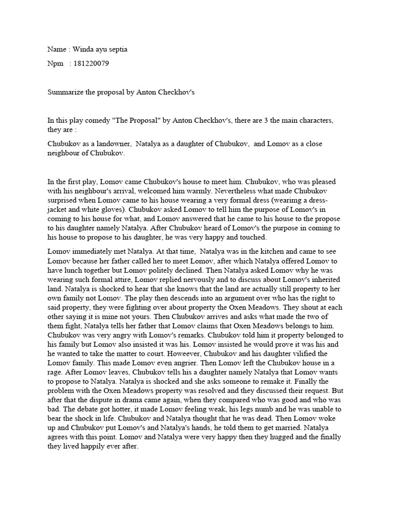 Summarize The Proposal by Anton Checkov's | PDF
