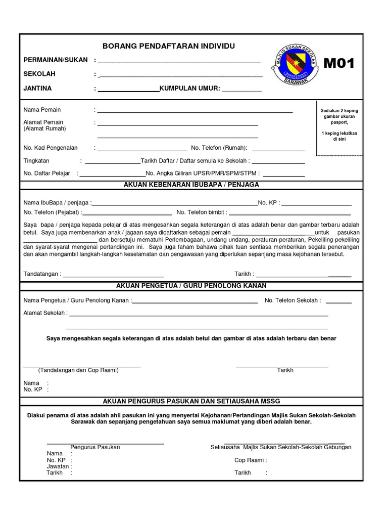 Borang Mo1 MSSS | PDF Borang Mo1 MSSS | PDF