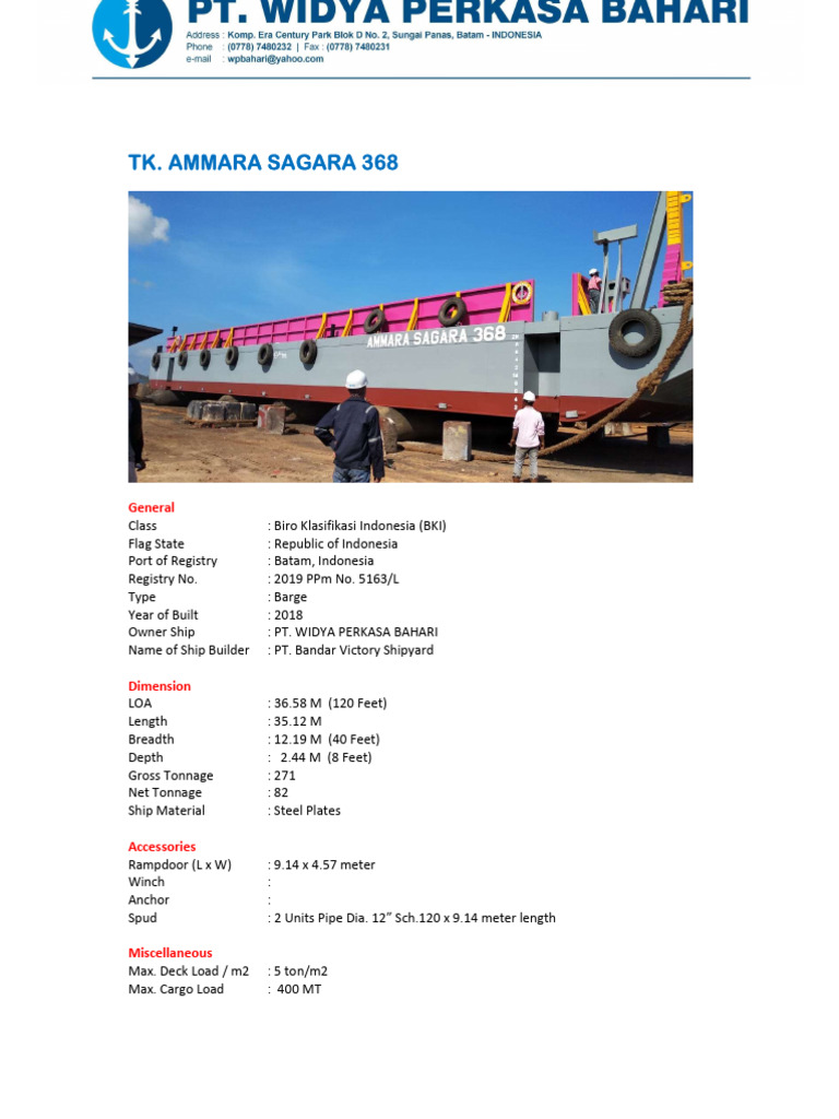 Ship Particular BG. Ammara Sagara 368 | PDF