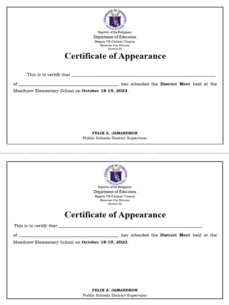 Certificate of Appearance-Template | PDF