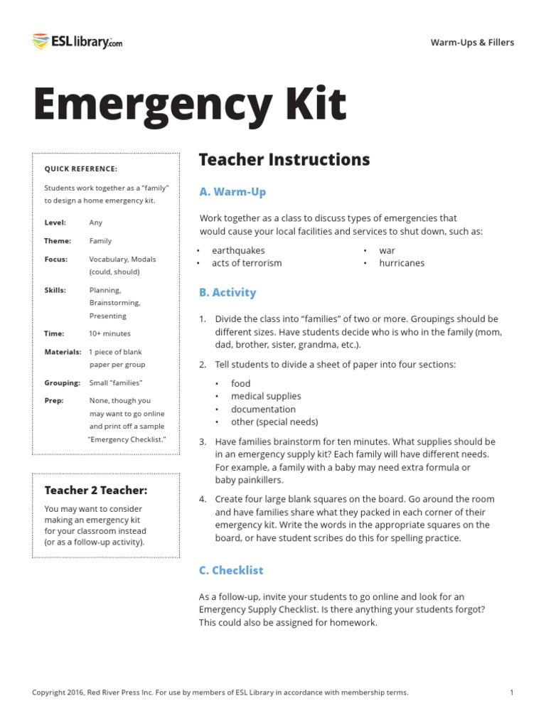 105 Emergency-Kit US | PDF | Human Communication | Learning