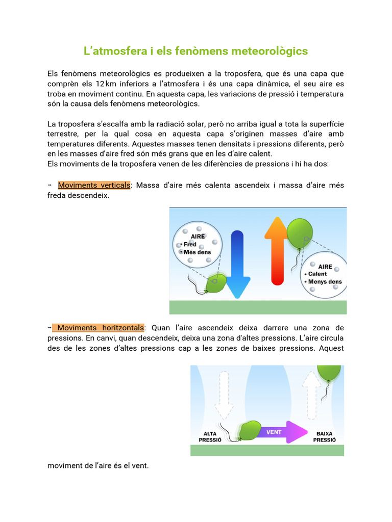 L'atmosfera I Els Fenòmens Meteorològics | PDF