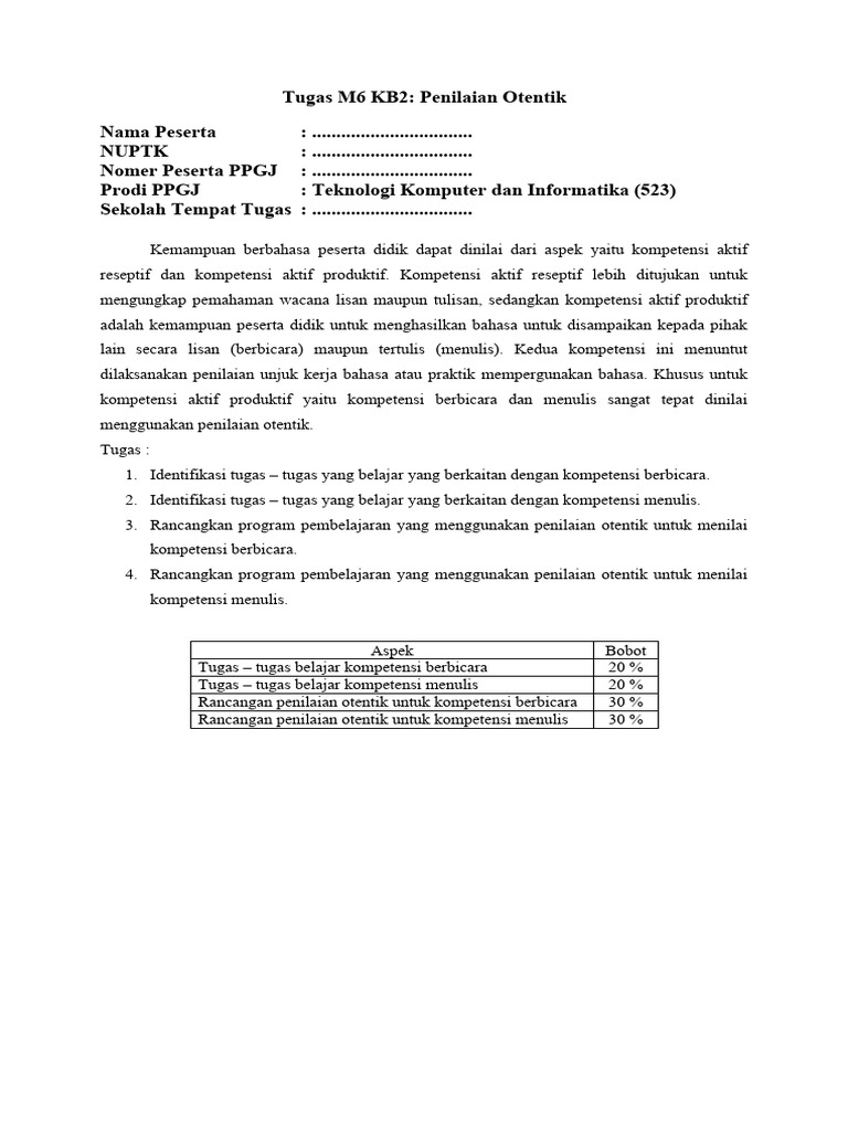 Tugas M6 KB2 Penilaian Otentik - Revisi | PDF