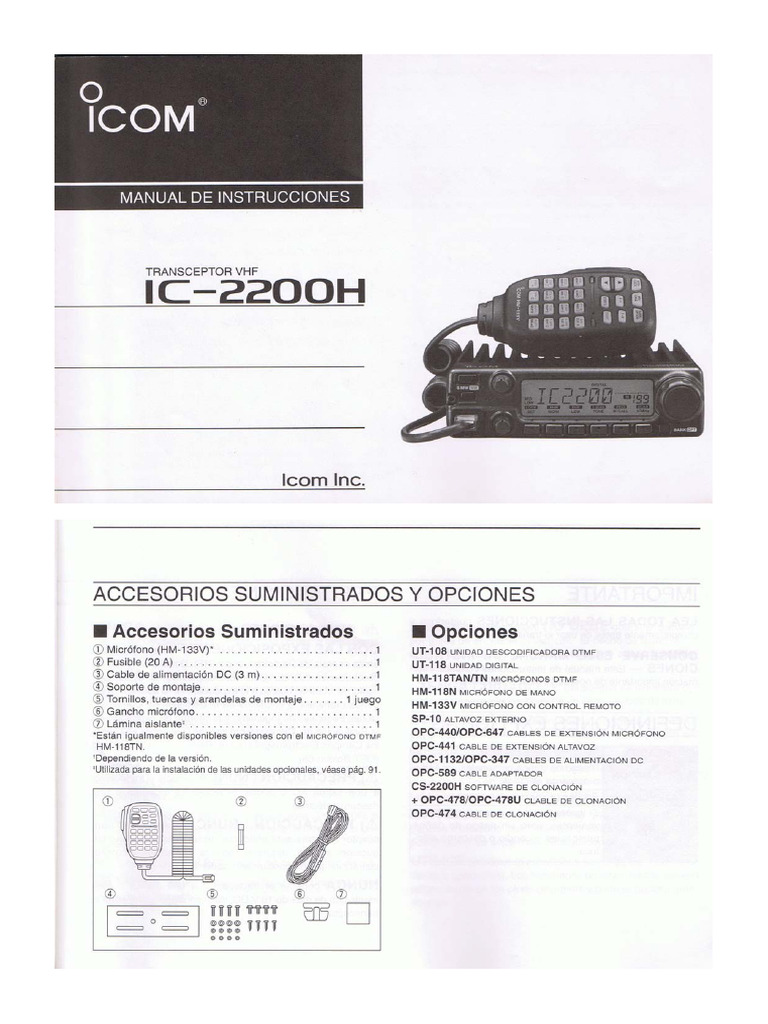 Manual de Base VHF ICOM-2200H en Español | PDF