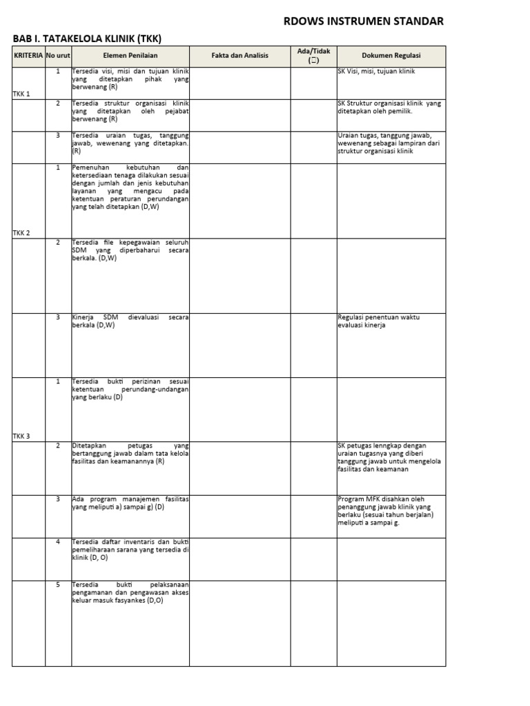 #3 Draft Instrumen Rdows Akreditasi Klinik | PDF