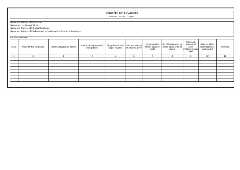 FORM XVIII Register of Advance | PDF