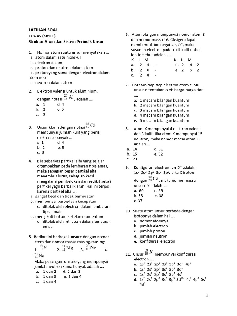 Latihan Soal Struktur Atom Dan Spu | PDF | Sains & Matematika