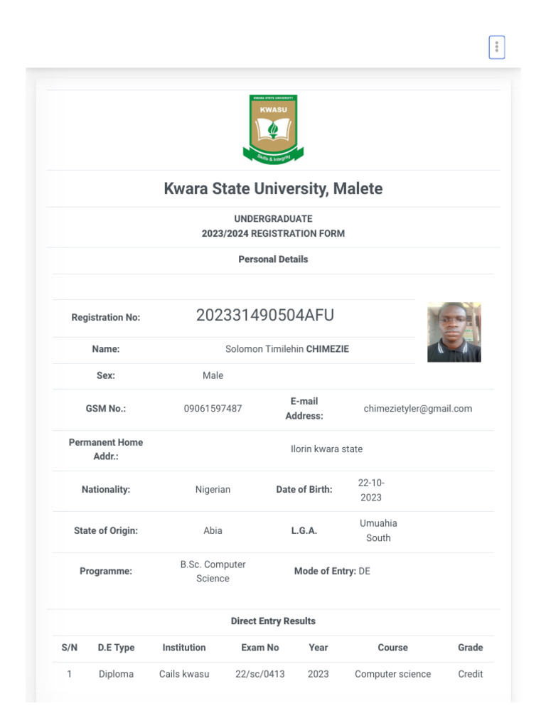 Form Kwasu | PDF | University And College Admission | Qualifications