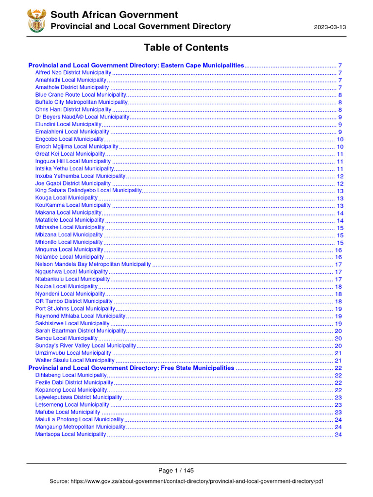 Provincial and Local Government Directory 2023-03-13 | PDF | South ...