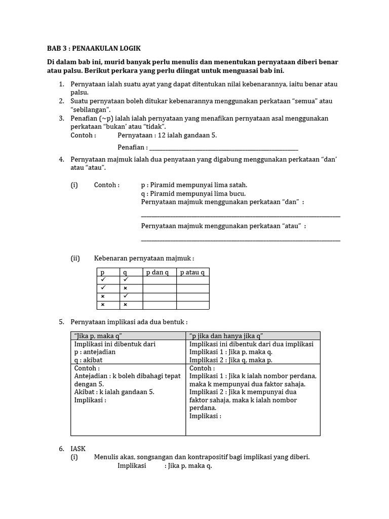 Nota Bab 3 Penaakulan Logik | PDF