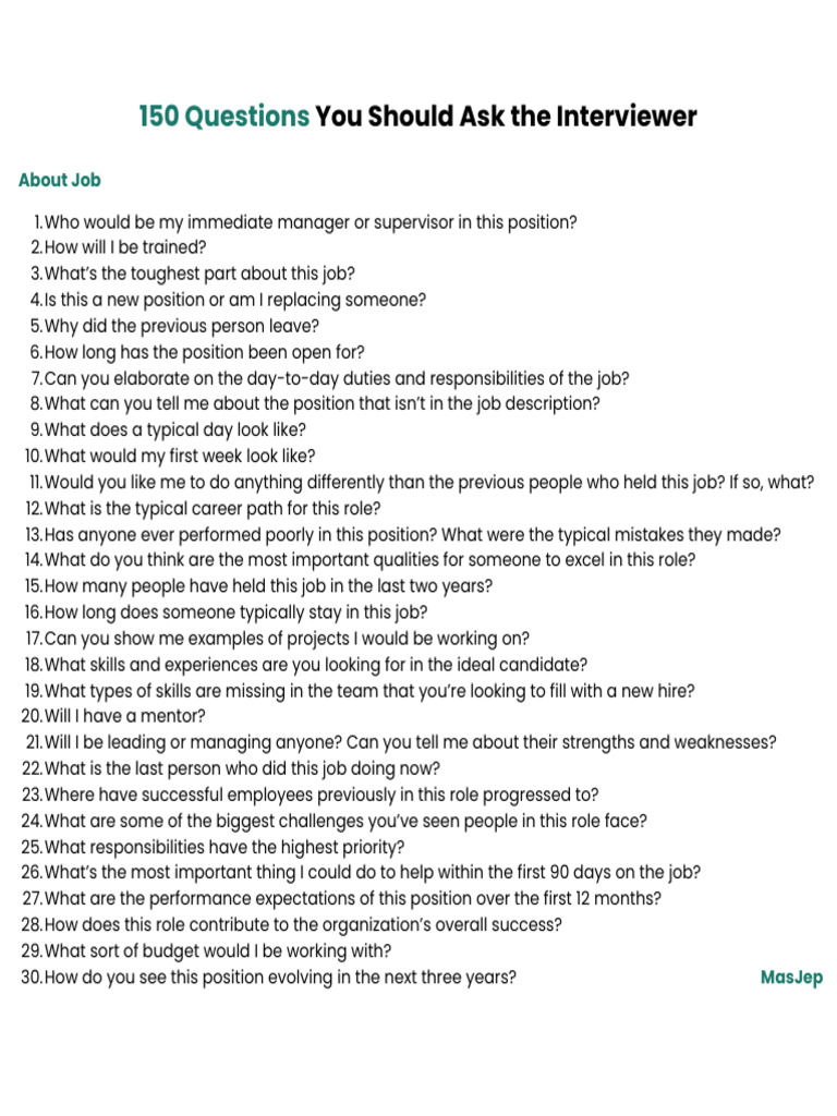 150 Best Questions To Ask in Interviews | PDF | Recruitment | Business