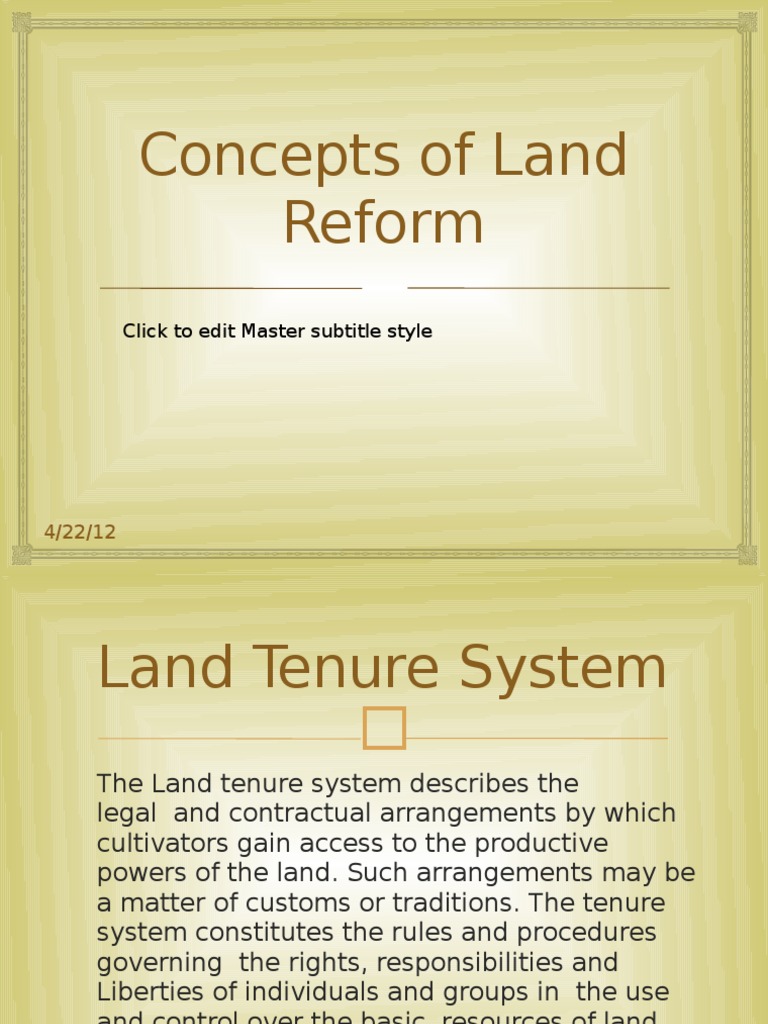 Concepts of Land Reform | PDF | Leasehold Estate | Agriculture