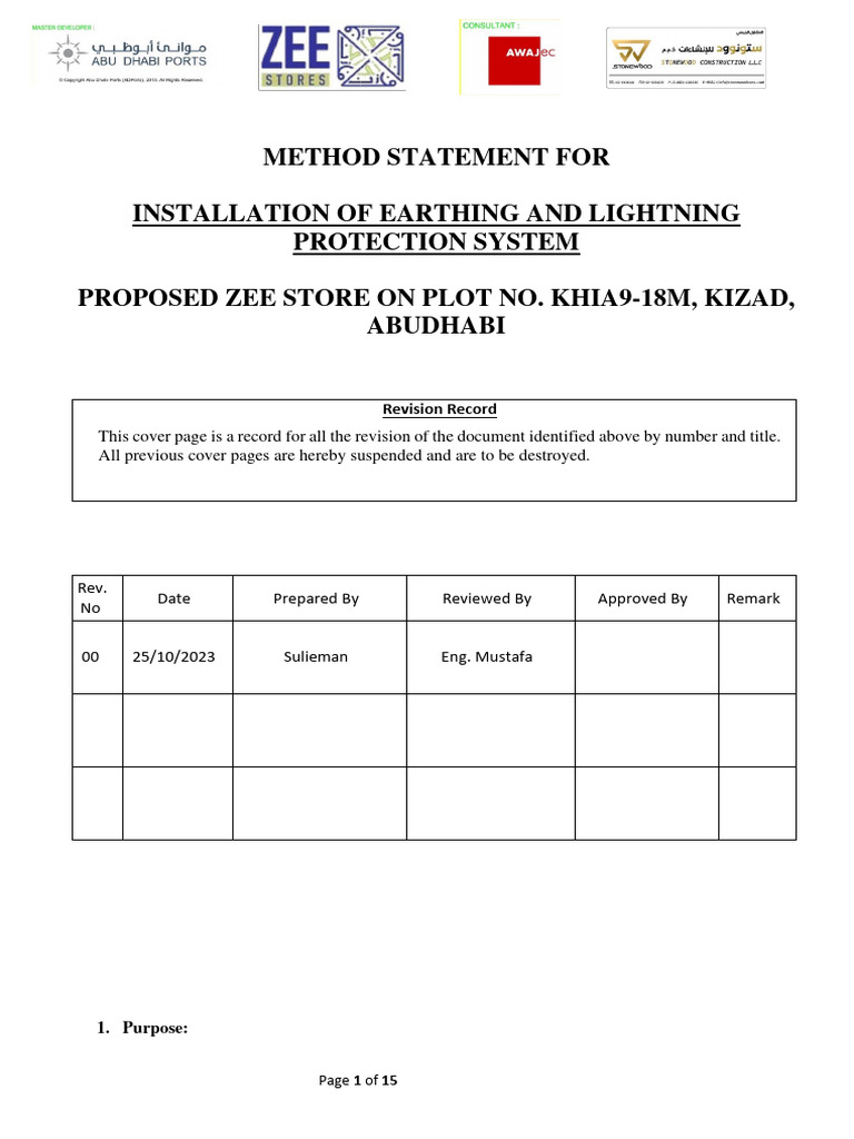 Earthing and Lightning Protection Method Statement | PDF