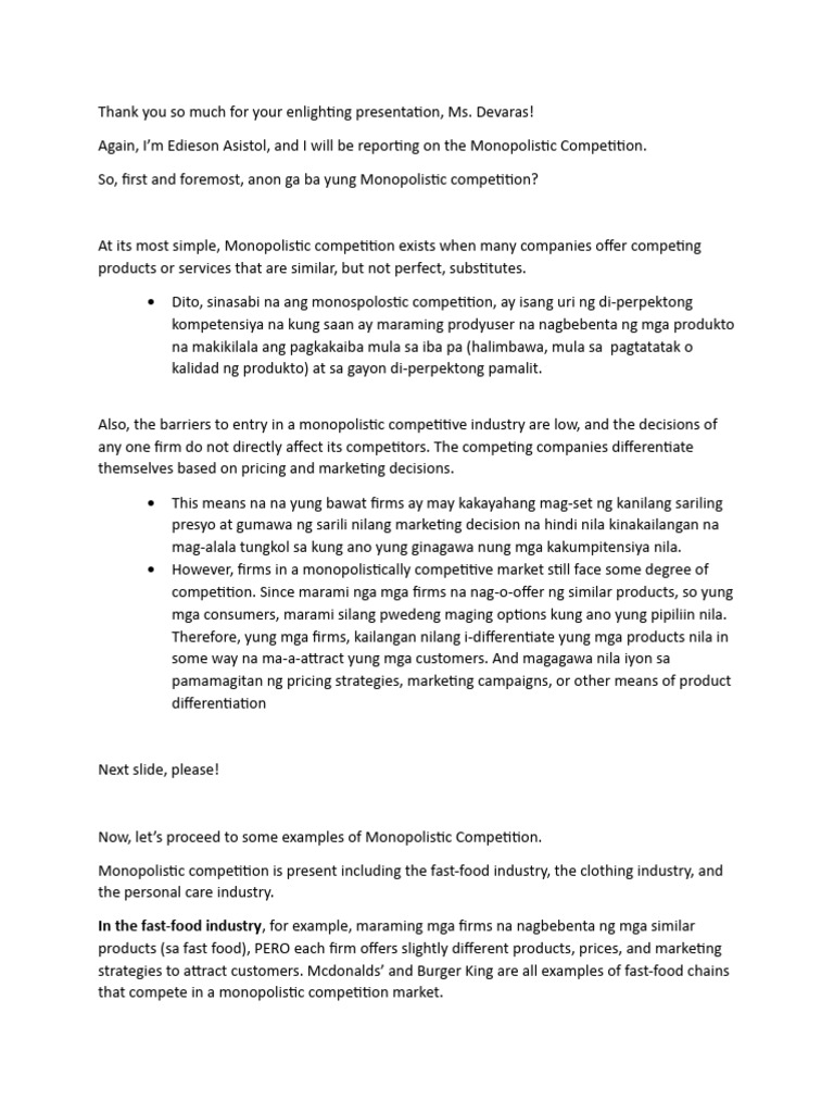 Monopolistic Competition | PDF | Elasticity (Economics) | Demand