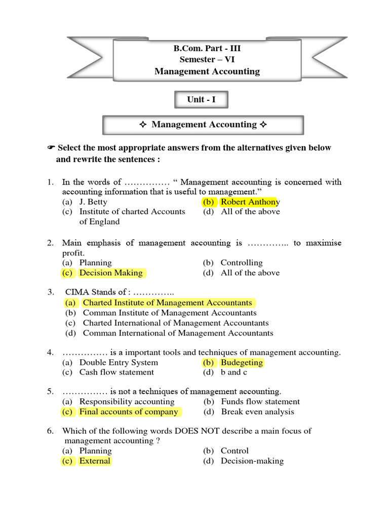 Management Accounting Quiz Questions | PDF | Management Accounting ...