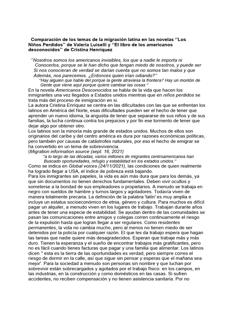Comparativa de la migración latina en novelas | PDF | Américas ...
