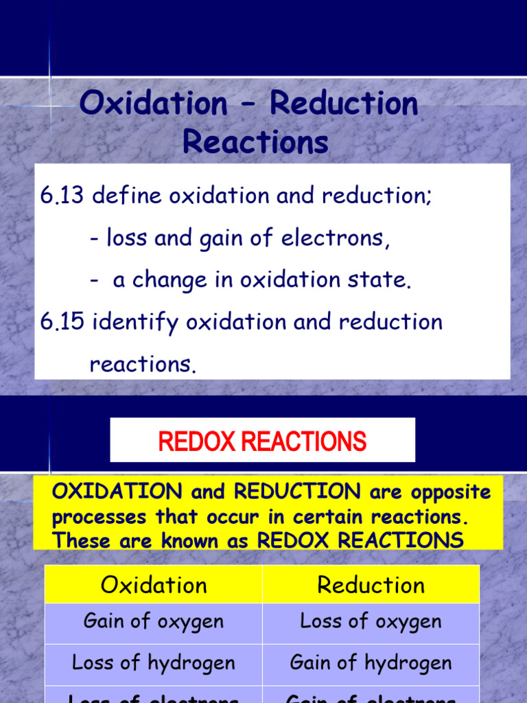 Oxidation And Reduction Reactions Autosaved Pdf Redox Chemical