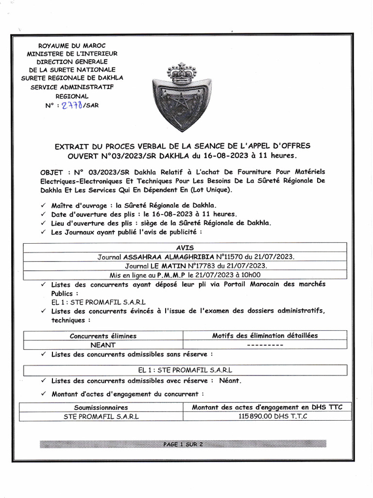 Attributaire de l'appel d'offres Dakhla | PDF | Technologie et ingénierie