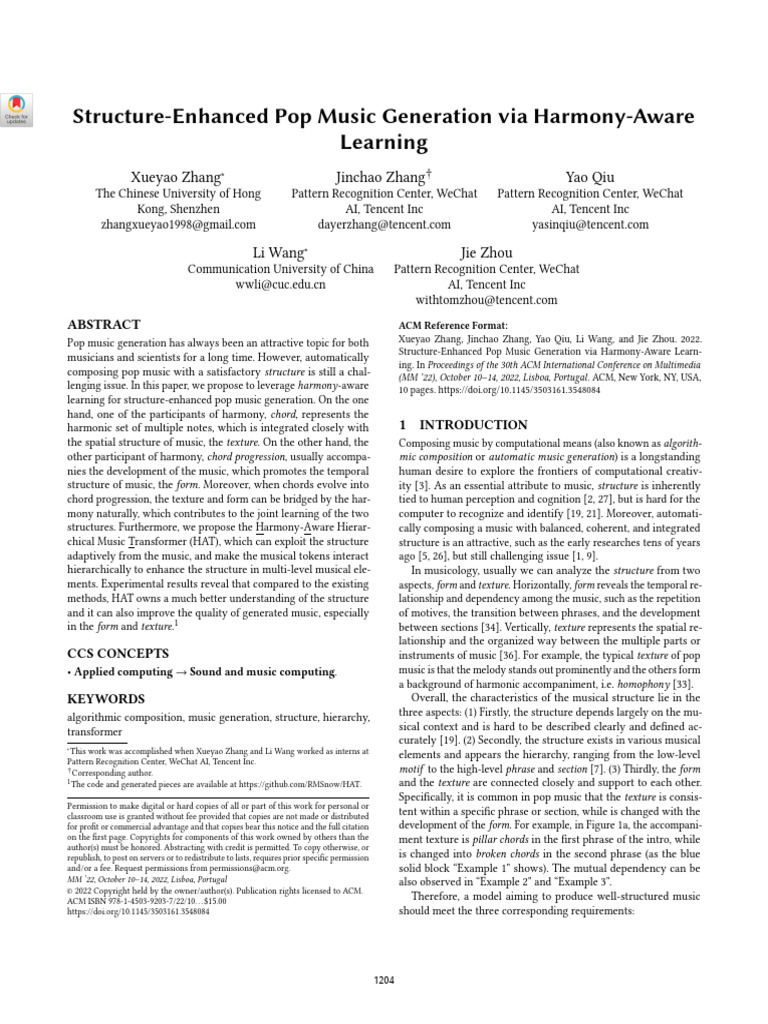 Structure-Enhanced Pop Music Generation Via Harmony-Aware Learning ...