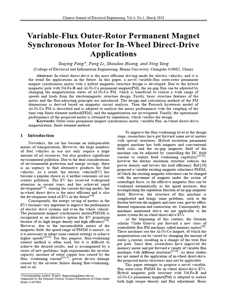 Variable-Flux Outer-Rotor Permanent Magnet Synchronous Motor For In ...