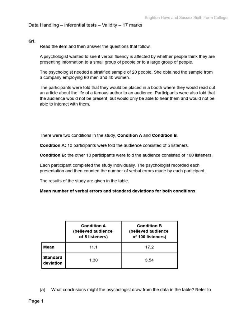 2nd Year Data Handling Descriptive and Inferential Stats 17 Marks | PDF ... 2nd Year Data Handling Descriptive and Inferential Stats 17 Marks | PDF ...