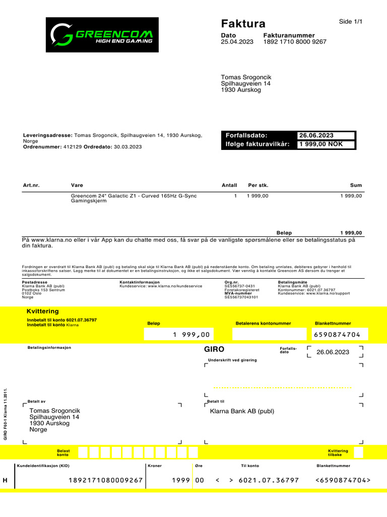 Faktura Skjerm | PDF