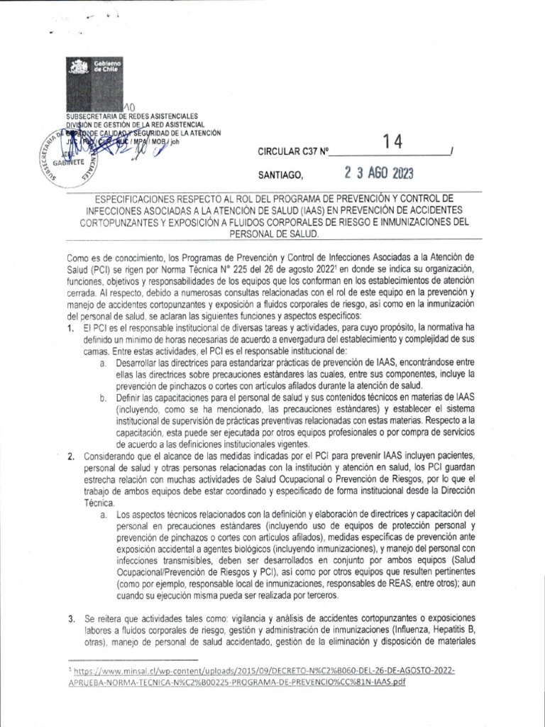 Circular N 14 Especificaciones Respecto Al Rol Del Programa de Prevencion y Control de ...