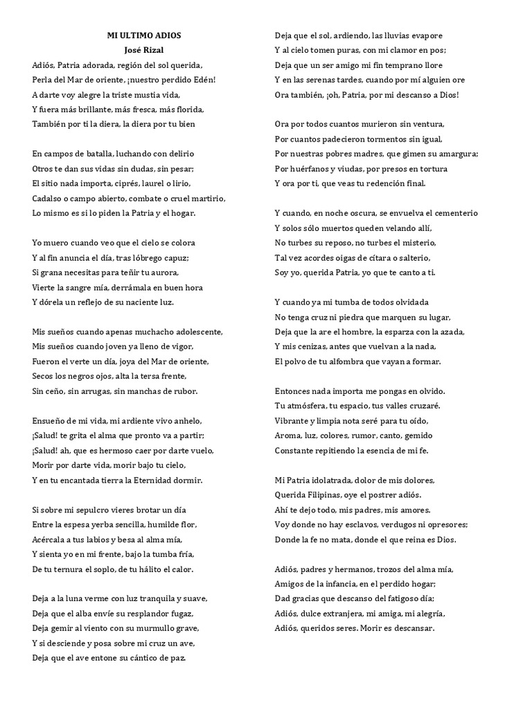 Mi Ultimo Adios - Print | PDF | Poesía | Literatura en español