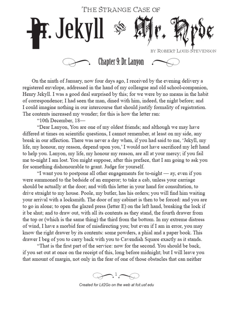 Jekyll's Urgent Letter to Lanyon | PDF | Strange Case Of Dr Jekyll And ...