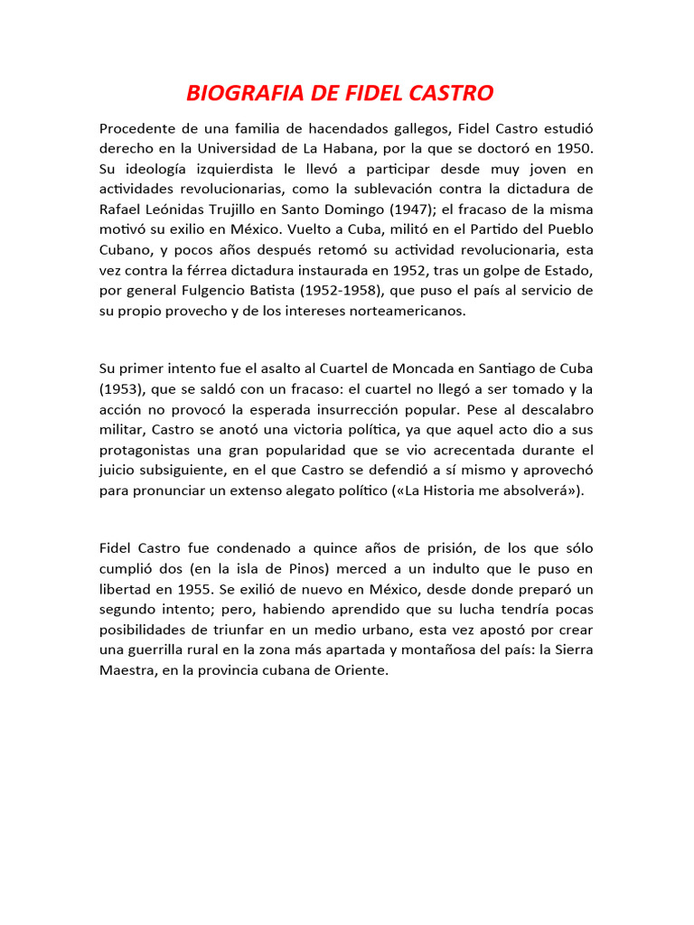 Biografías de Fidel Castro y Pinochet | PDF | Fidel Castro | Augusto ...