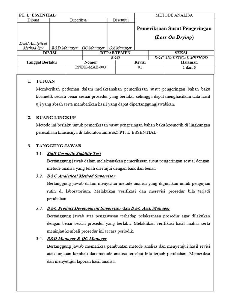 RNDK-MAB-003 (01) Pemeriksaan Susut Pengeringan (26feb16) | PDF