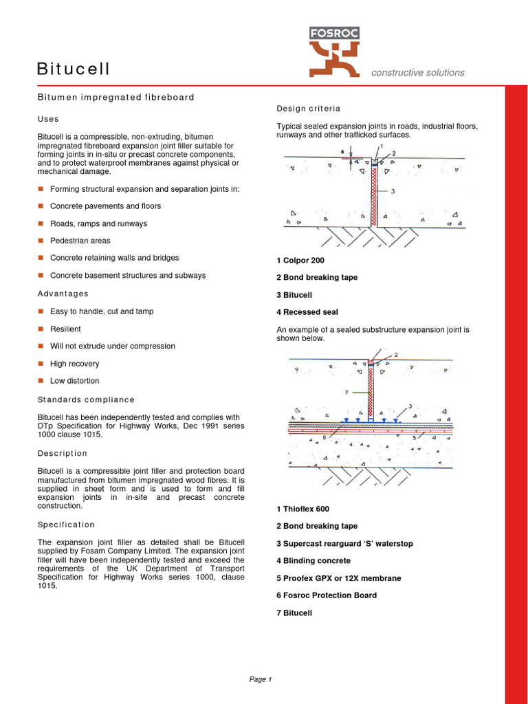 Bitucell: Bitumen Fibreboard Joint Filler | PDF