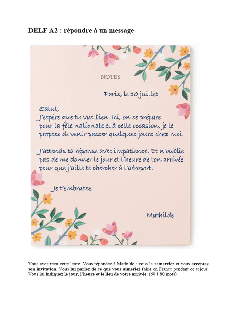 DELF A2 Répondre À Un Message FICHE ENSEIGNANT | PDF