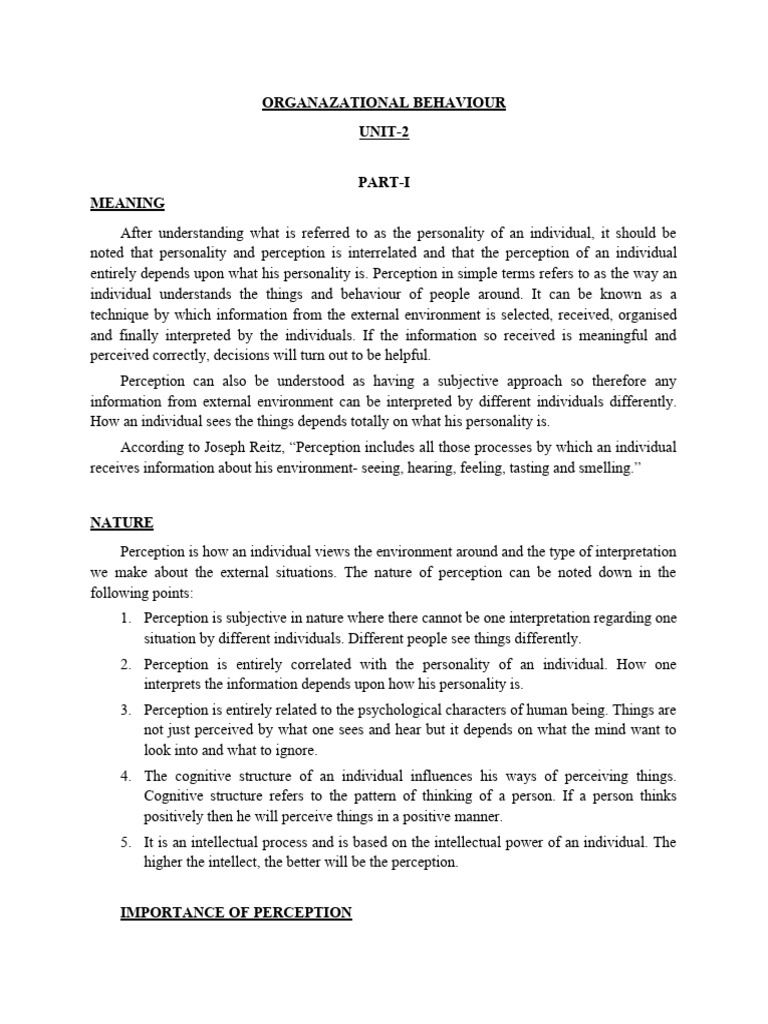 Ob Notes - Unit 2 | PDF | Attitude (Psychology) | Motivational