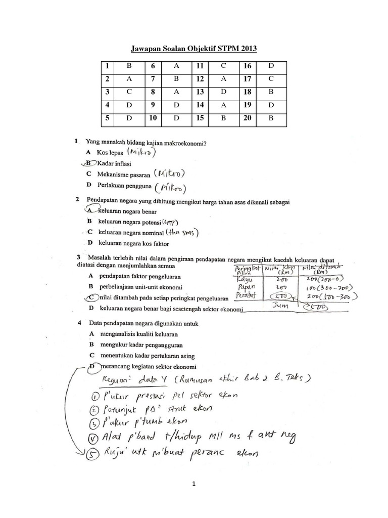 Jawapan Soalan Objektif & Soalan Kuantitatif 27 28 STPM 2013 | PDF