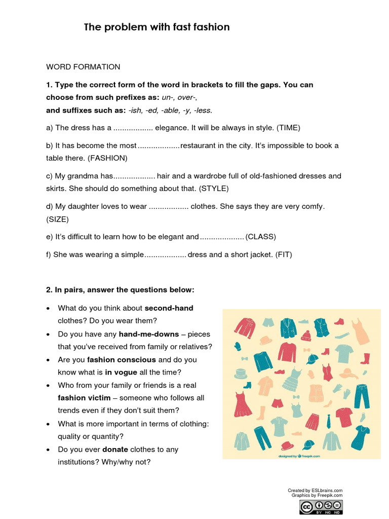 Problem With Fast Fashion Students Worksheet | PDF | Fashion | Clothing