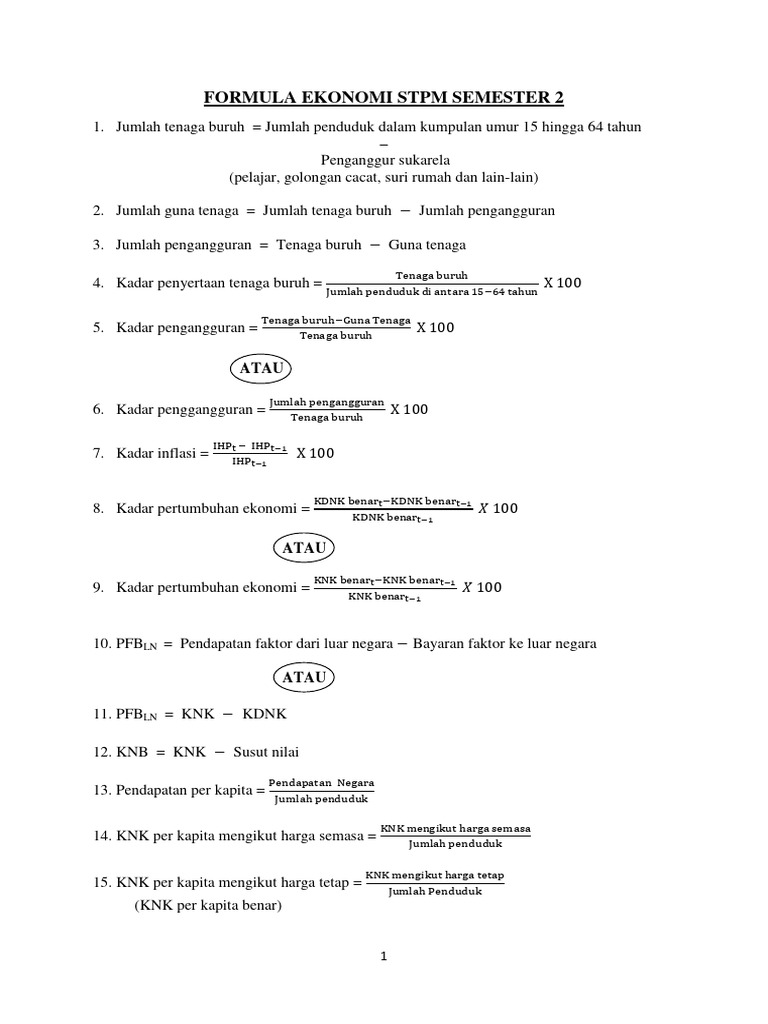 Formula Ekonomi STPM Semester 2 | PDF