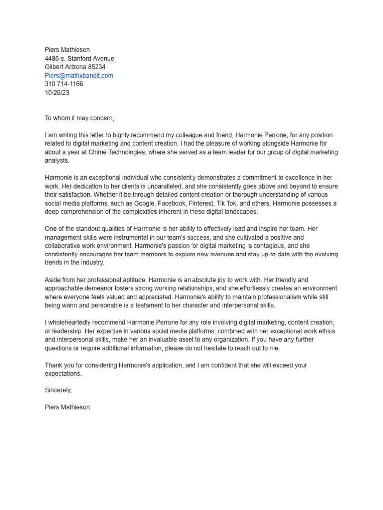 Letter of Reccomendation | PDF | Career & Growth