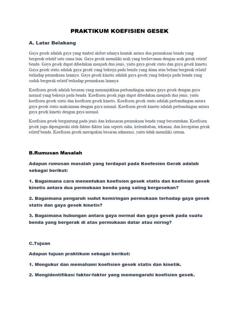 Praktikum Koefisien Gesek Statis & Kinetis | PDF