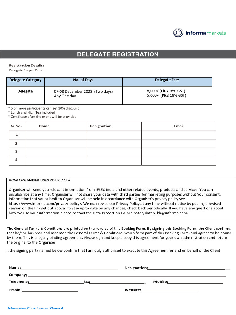 IFSEC India Delegate Registration Form | PDF
